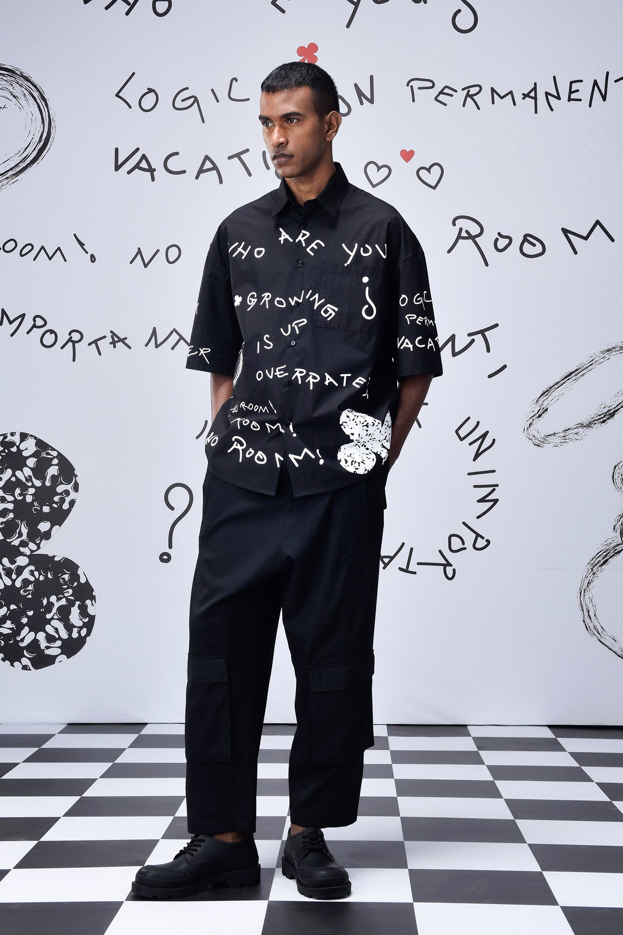 Shop Relaxed Fit Scribble Shirt For Men - Black Online