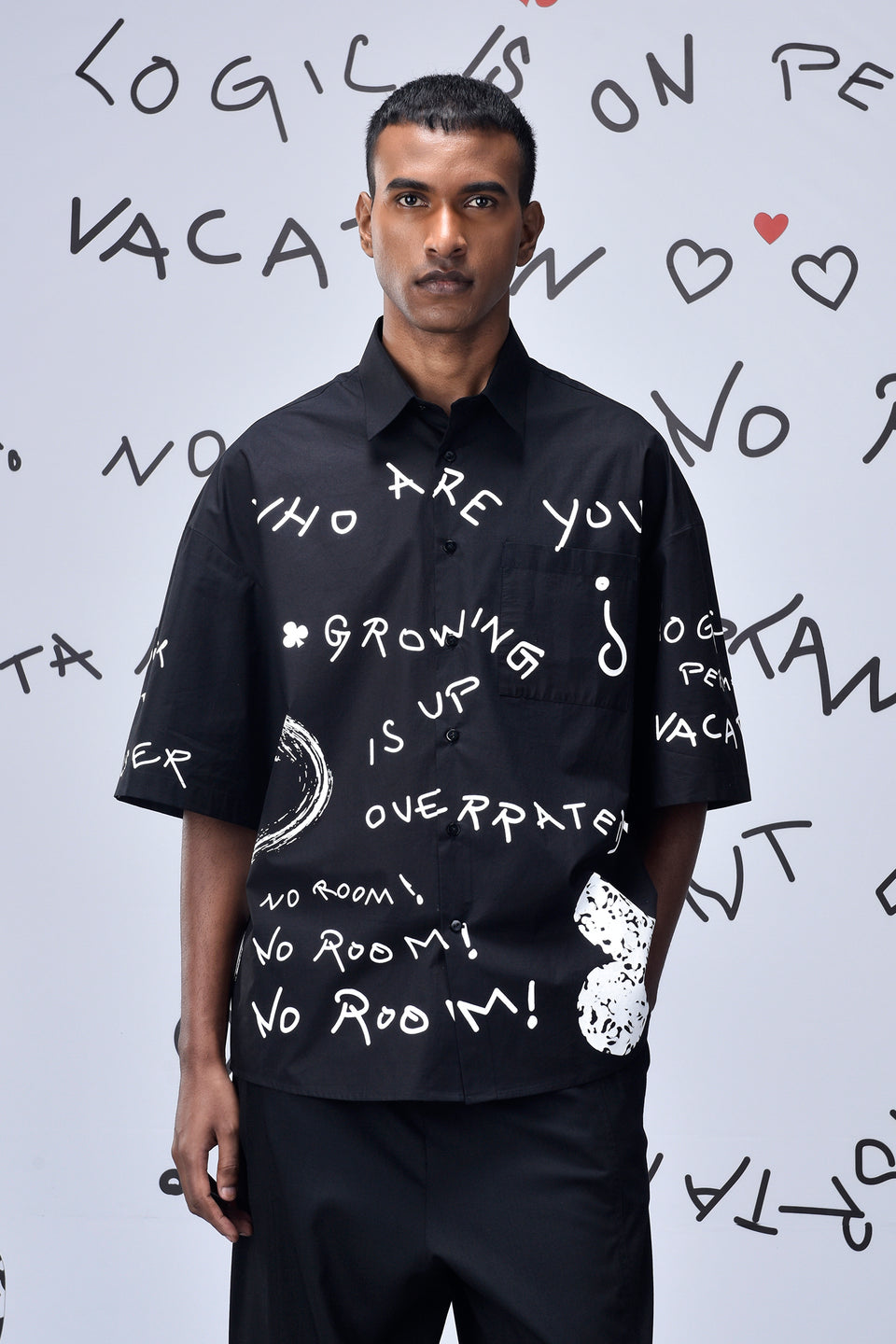 Shop Relaxed Fit Scribble Shirt For Men - Black Online