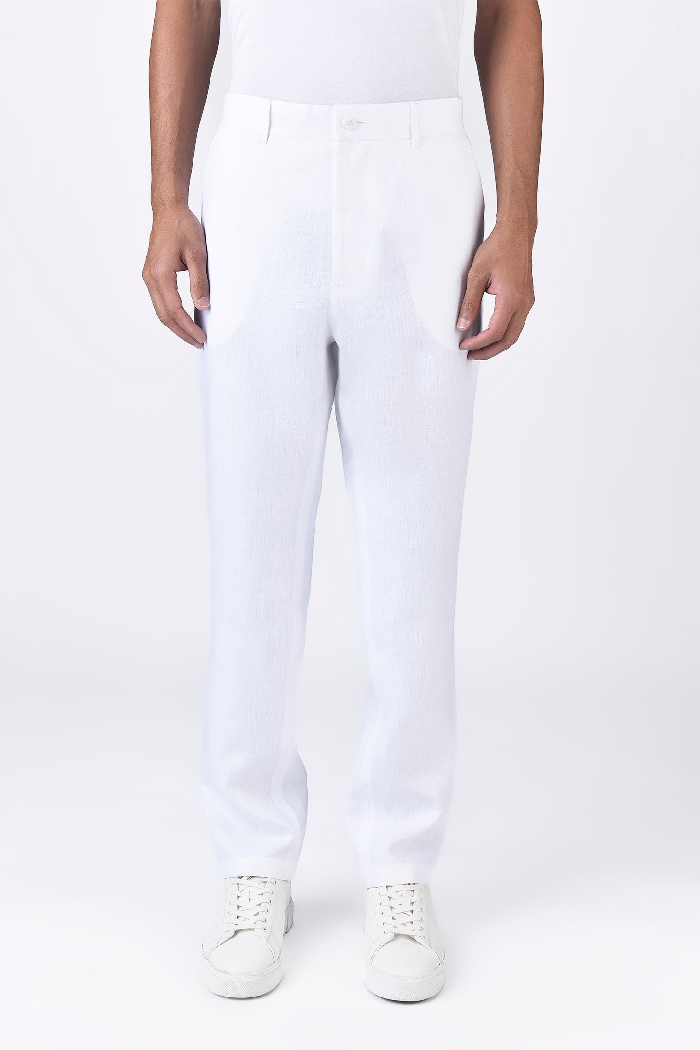 White Linen Trousers with Bone Pocket on Back – Genes Online Store
